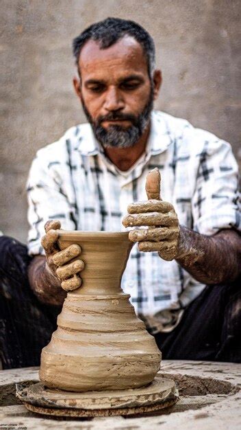 Premium Photo Man Making Pottery While Sitting Outdoors