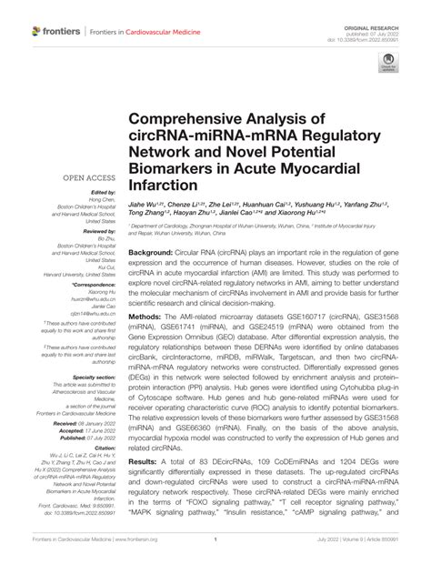Pdf Comprehensive Analysis Of Circrna Mirna Mrna Regulatory Network