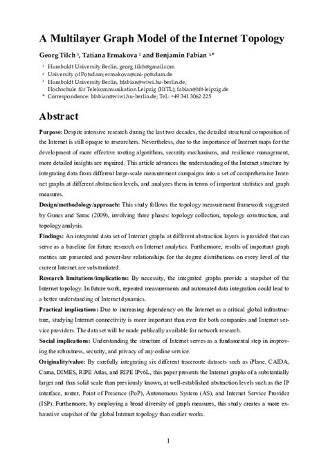 Pdf A Multilayer Graph Model Of The Internet Topology