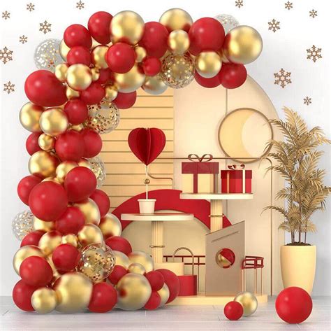 Red Gold Confetti Balloons Garland Arch Kit 120 Pcs 12in 10in 5in