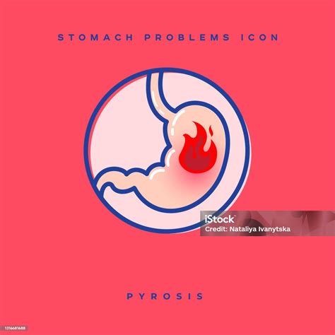 위장 문제 아이콘입니다 위 가슴 앓이 상복부 굽기 원의 선형 아이콘입니다 건강관리와 의술에 대한 스톡 벡터 아트 및 기타 이미지 건강관리와 의술 과학 디자인 Istock