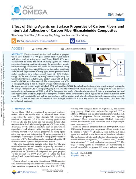 Pdf Effect Of Sizing Agents On Surface Properties Of Carbon Fibers And Interfacial Adhesion Of