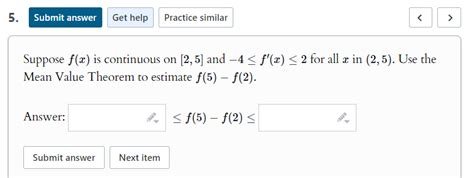 solved suppose f x ﻿is continuous on 2 5 ﻿and 4≤f x ≤2