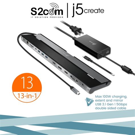J5create Jcd543p 13 In 1 Usb C Pd 100w Triple Display Up To 4k Docking Station Power Adapter