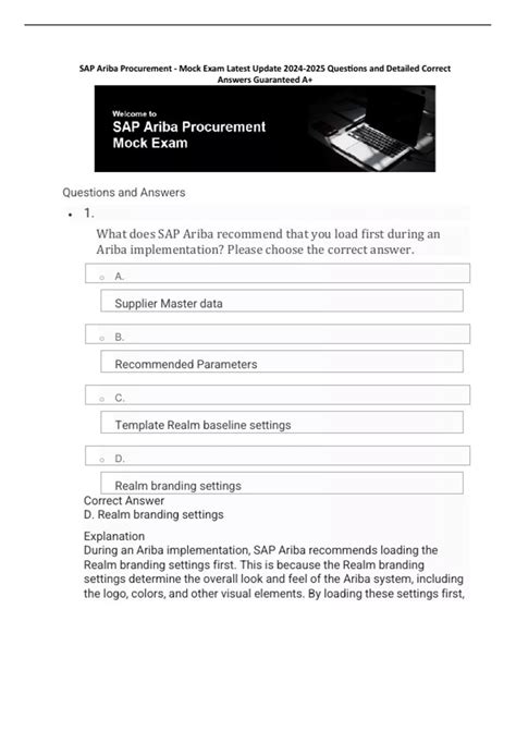 Sap Ariba Procurement Mock Exam Latest Update Questions And Detailed Correct Answers