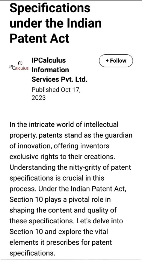 Specification Ipr Ipr Specifications Under The Indian Patent Act