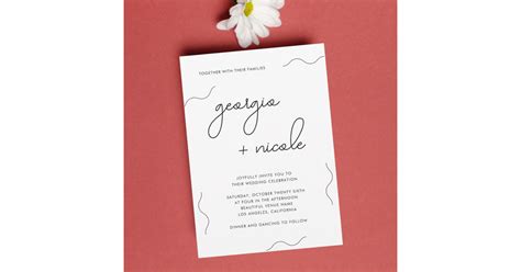 Minimal Wavy Lines Whimsical Script Names Wedding Invitation Zazzle