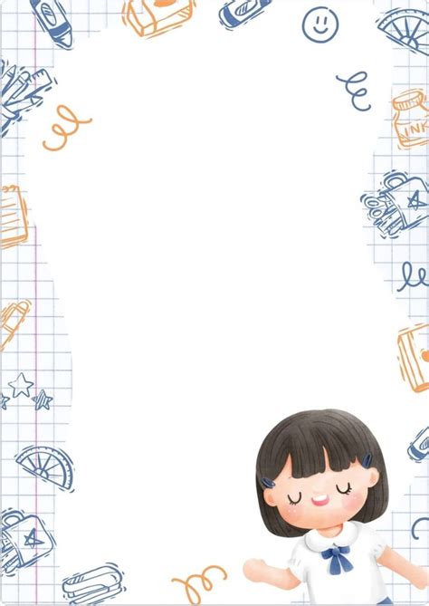 สีน้ำเงิน น่ารัก สดใส ภาพประกอบ ขอบกระดาษ Document A4 ในปี 2025 การ์ด