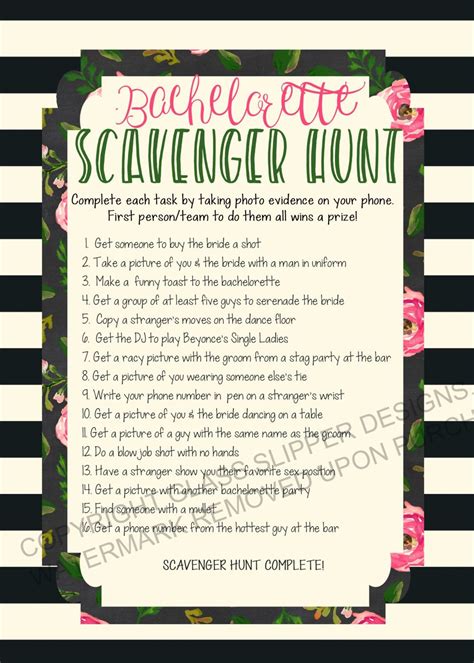 Bachelorette Party Scavenger Hunt Printable
