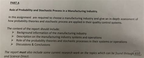 PART A Role Of Probability And Stochastic Process In Chegg