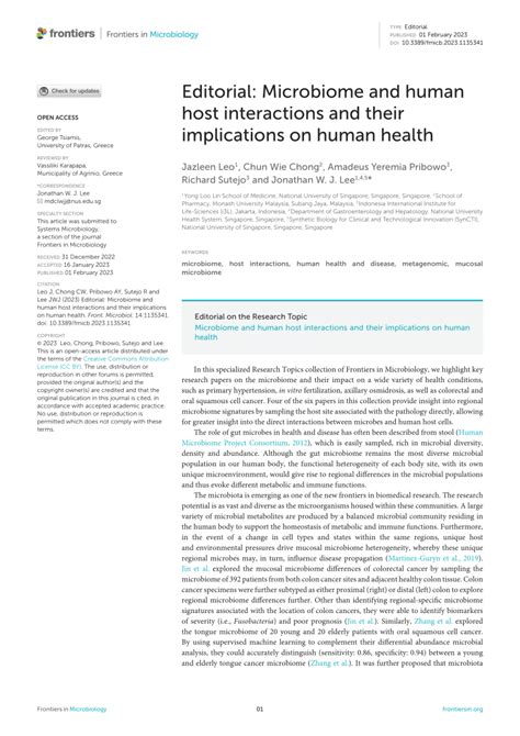 Pdf Editorial Microbiome And Human Host Interactions And Their