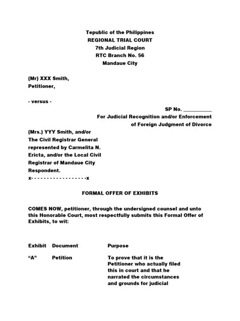 Formal Offer Of Evidence Pdf Judgment Law Divorce