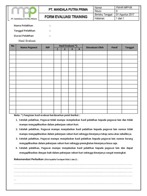 09 Form Evaluasi Training Pdf