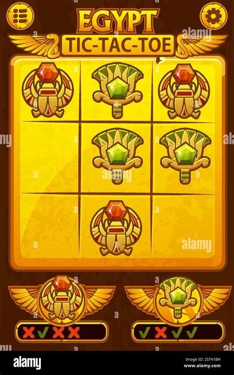 Tic Tac Toe Ui In Egyptian Themed Egyptian Icons Scarab And Lotus Board Logic Game For Your
