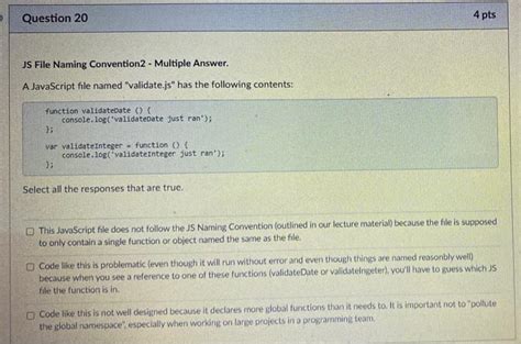 solved question 20 4 pts js file naming convention 2