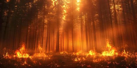 Trees In The Forest Engulfed In Flames Concept Wildfires Environmental