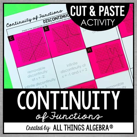 Continuity Of Functions Types Of Discontinuities Cut And Paste Activity All Things Algebra