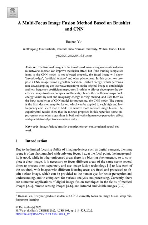 PDF A Multi Focus Image Fusion Method Based On Brushlet And CNN