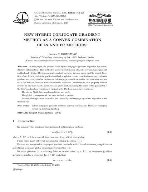 Pdf New Hybrid Conjugate Gradient Method As A Convex Combination Of