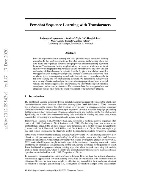 Pdf Few Shot Sequence Learning With Transformers
