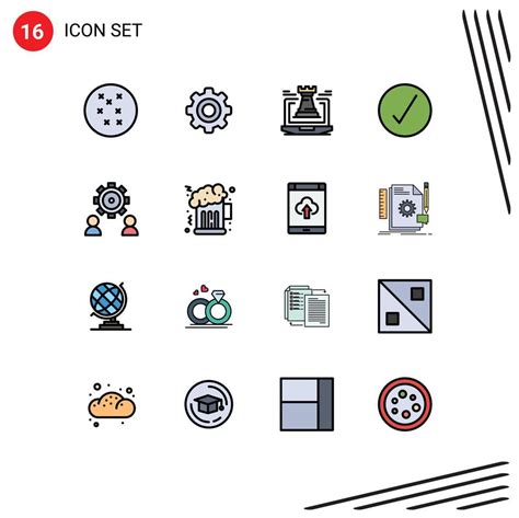 Universal Icon Symbols Group Of 16 Modern Flat Color Filled Lines Of Setting Employee Laptop