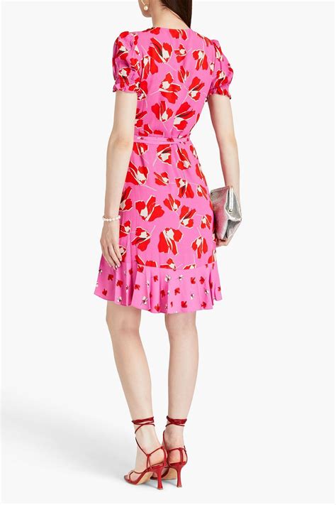 Diane Von Furstenberg Emilia Floral Print Crepe Mini Wrap Dress The