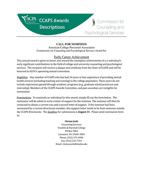 Fillable Online Myacpa Awards Descriptions ACPA Myacpa Fax Email