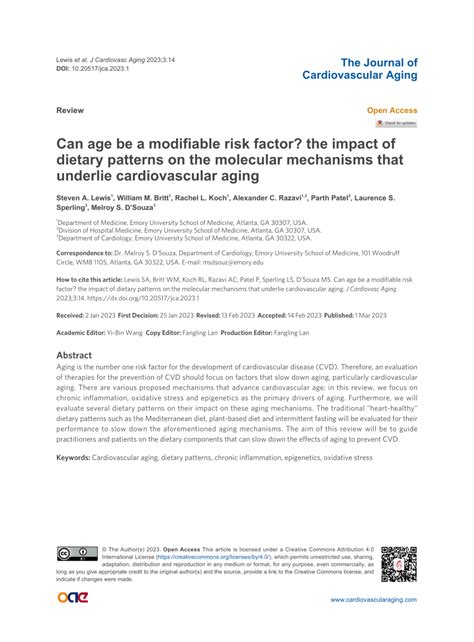 Pdf Can Age Be A Modifiable Risk Factor The Impact Of Dietary