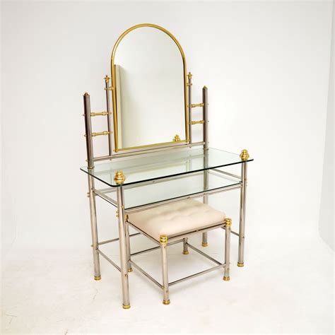 1970s Vintage Chrome And Brass Dressing Table With Stool Retrospective
