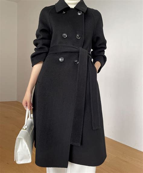 Womens Double Cashmere Real Wool Double Breasted Trench Coats Belted
