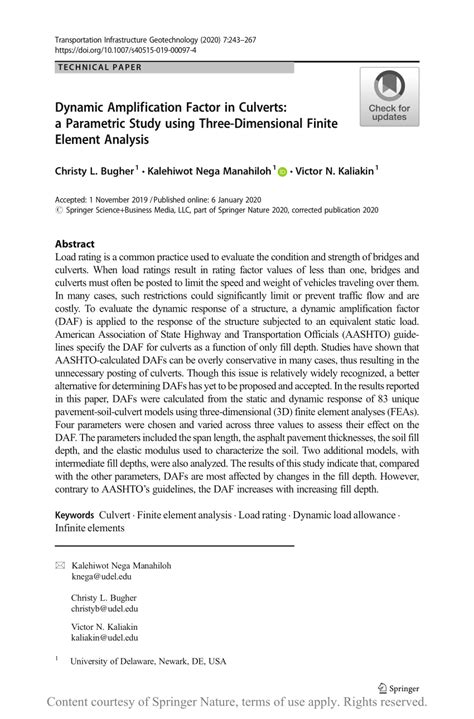 Dynamic Amplification Factor In Culverts A Parametric Study Using