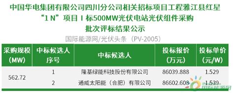 中标 华电56272mw组件项目定标：隆基、通威入围！ 国际能源网能源财经频道