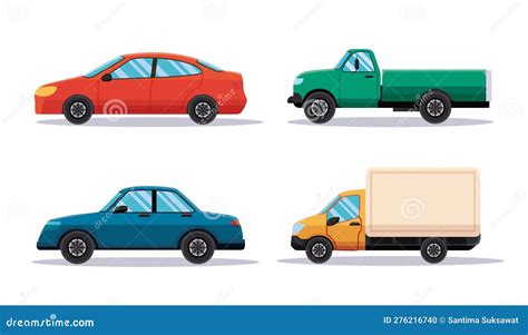Set Of Car Vehicles Transport In Flat Style Vector Illustration Stock