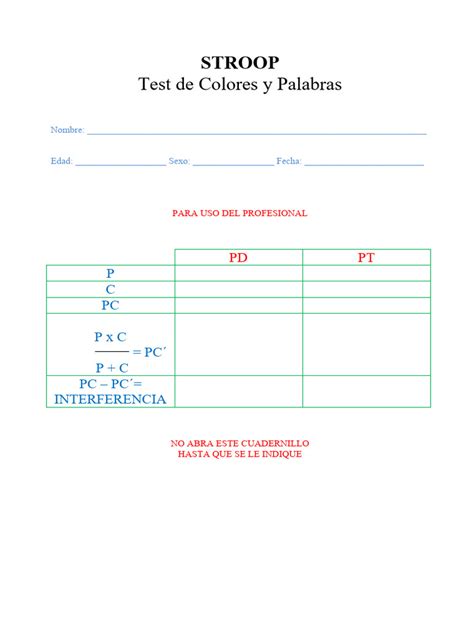 Test Stroop Colores Y Palabras Pdf