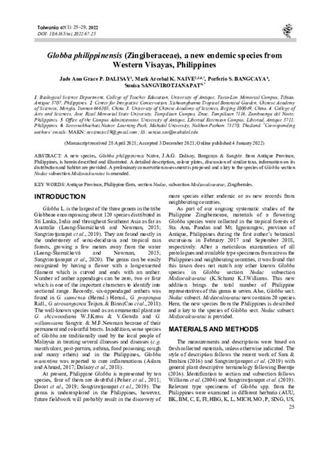 Pdf Globba Philippinensis Zingiberaceae A New Endemic Species From