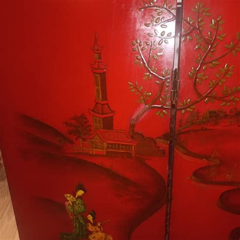 Proantic Paravent Chinois à 3 Feuilles En Laque Rouge