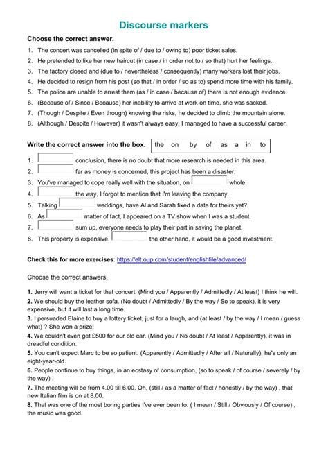 Discourse Markers 1 Worksheet