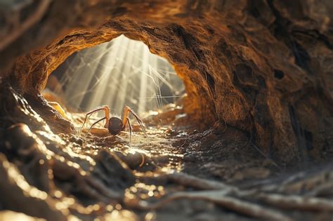 Aranha Rastejando Na Caverna Inseto Perigoso Do Conto De Fadas Imagem