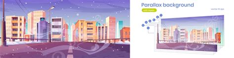 Parallax Background Winter Bridge City View Street Template Backdrop
