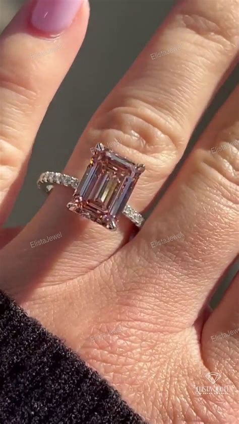35ct Emerald Cut Pink Lab Created Diamond Engagement Ring With Hidden