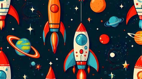 Space Exploration Theme With Vintage Rockets Planets Premium Ai Generated Image