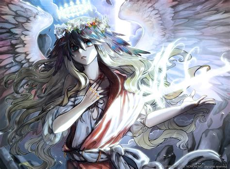Angel Blonde Hair Blood Blue Eyes Cross Feathers Flowers Halo Headdress