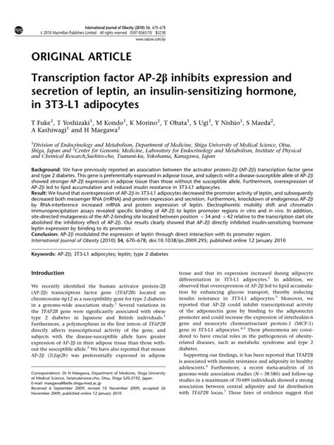 Pdf Transcription Factor Ap 2Β Inhibits Expression And Secretion Of