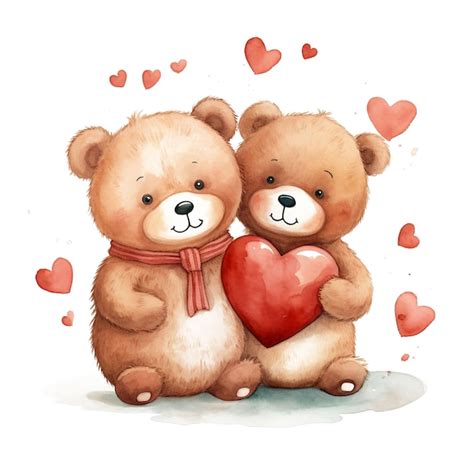 Premium Photo Watercolour Illustration Of Teddy Bears In Love