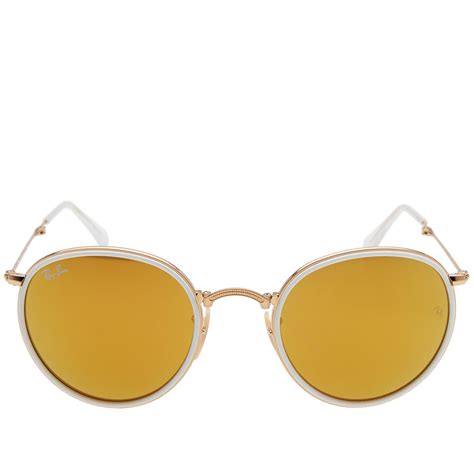 Ray Ban Classic Round Folding Sunglasses Gold And Brown Mirror End