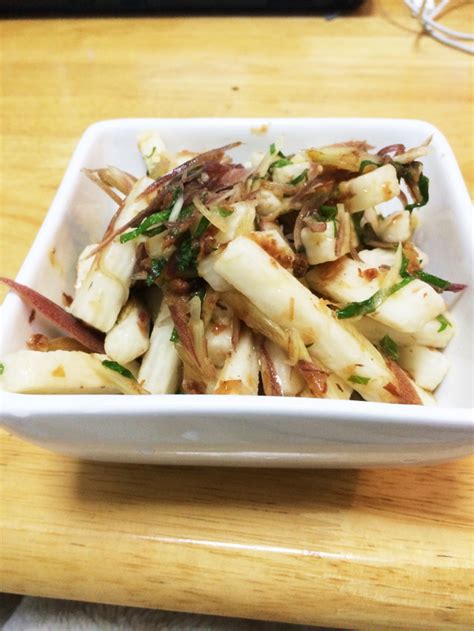長芋とミョウガの梅肉和え By ぽんちchef 【クックパッド】 簡単おいしいみんなのレシピが394万品