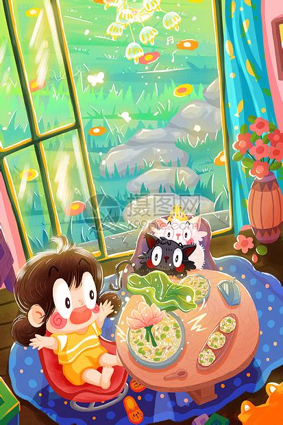 夏天夏季立夏吃立夏饭背景海报运营插画插画图片下载 正版图片402449926 摄图网
