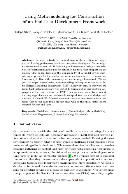 Pdf Using Meta Modelling For Construction Of An End User Development Framework