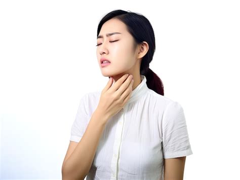 Premium Photo Asian Woman Holding Throat In Pain Sideview