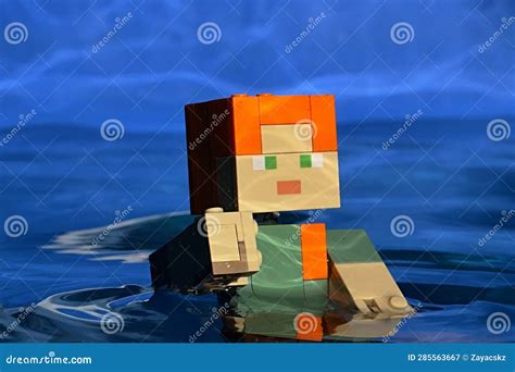 Lego Minecraft Large Action Figure Of Main Character Alex Is Swimming In Deep Blue Water